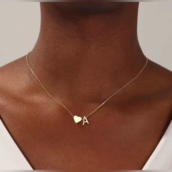 Jewelry | Nwt Gold Heart Initial Necklace 18k Real Gold Plated Heart ...